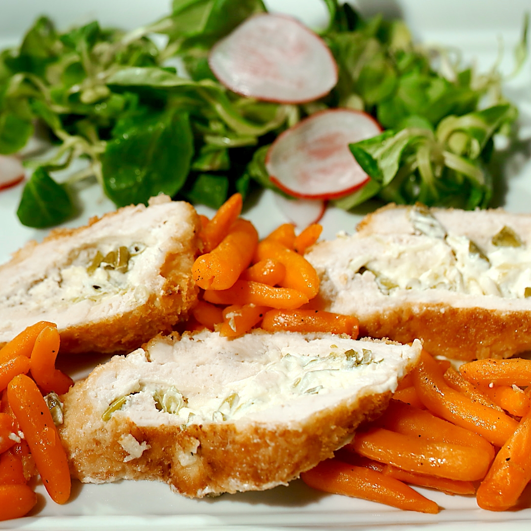 Salami and Cheese Stuffed Chicken Schnitzel - So Delicious